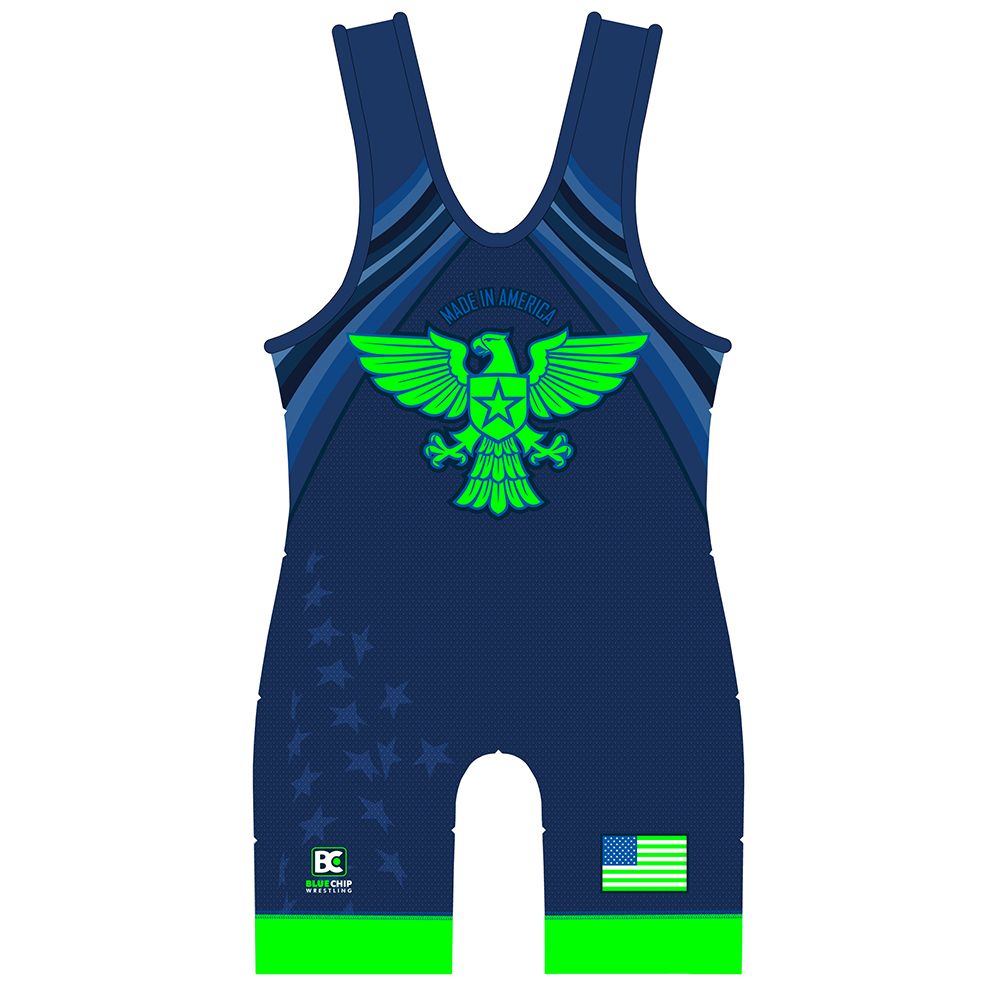 Made in America Sublimated Wrestling Singlet (Blue) - Blue Chip Wrestling